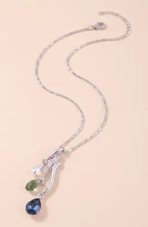 MODENAIRE Crystal Trio Teardrop Pendant Necklace