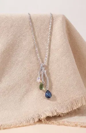 MODENAIRE Crystal Trio Teardrop Pendant Necklace