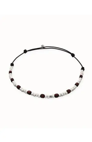 UNODE50 Leather Necklace With Sterling Plated Beads And Wood