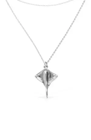 UNODE50 Sterling Plated Manta Ray Double Chain Pendant Necklace