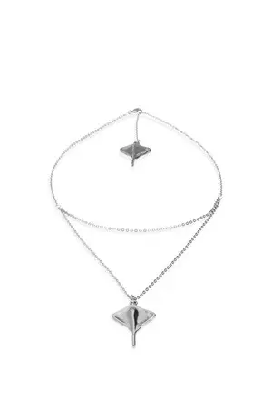 UNODE50 Sterling Plated Manta Ray Double Chain Pendant Necklace