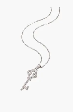 MODENAIRE Rhinestone Key Pendant Necklace - Silver