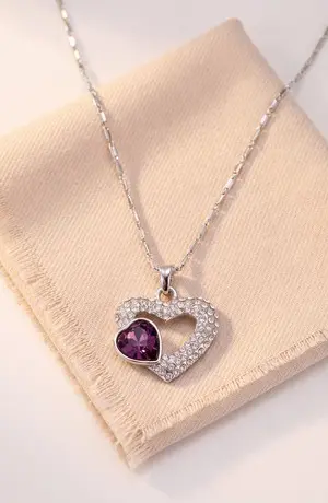 MODENAIRE Double Heart Crystal Pendant Necklace