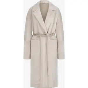 MINE BILGI Serenade Reversible Shearling Long Coat With Leather Belt - Ivory