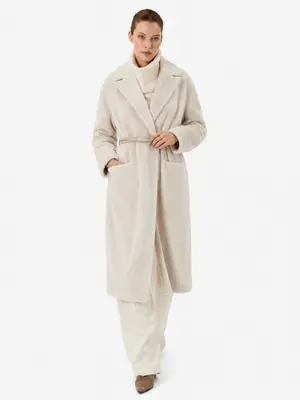 MINE BILGI Serenade Reversible Shearling Long Coat With Leather Belt