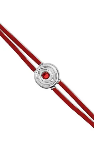 UNODE50 Red Leather Double Strap Bracelet With Eye Detail And Garnet Crystal