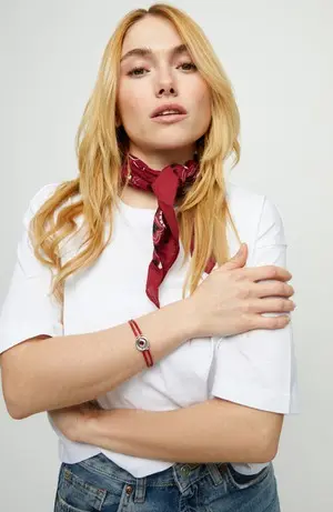 UNODE50 Red Leather Double Strap Bracelet With Eye Detail And Garnet Crystal