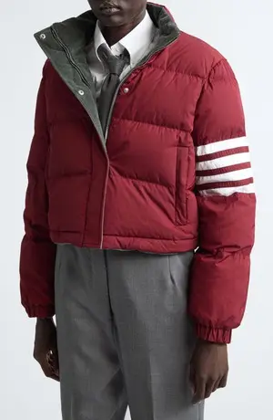Thom Browne Cropped Lobster Stitch Corduroy Reversible Down Jacket - Medium Grey