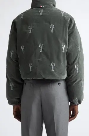 Thom Browne Cropped Lobster Stitch Corduroy Reversible Down Jacket - Medium Grey