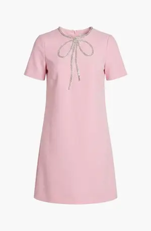 MODENAIRE Rhinestone Bow Detail Mini Dress - Pink