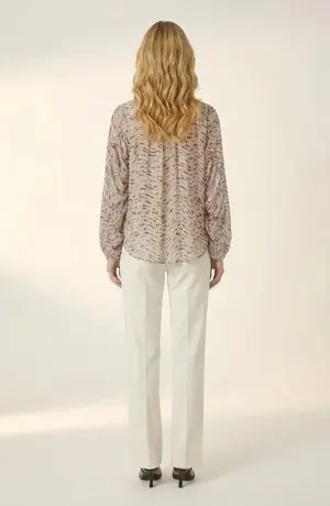 MODENAIRE V Neck Patterned Lightweight Long Sleeve Blouse