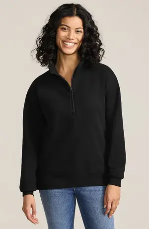 LANDS' END Serious Sweats Relaxed Quarter Zip Pullover Sweatshirt - Black
