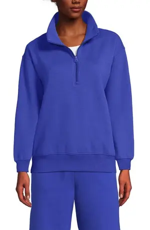 LANDS' END Serious Sweats Relaxed Quarter Zip Pullover Sweatshirt - Blue Breeze