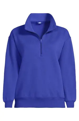 LANDS' END Serious Sweats Relaxed Quarter Zip Pullover Sweatshirt - Blue Breeze