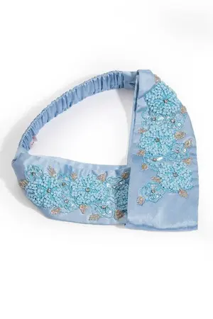 HAIR DRAMA CO. Azure Blossom Beaded Knotted Headband - Blue
