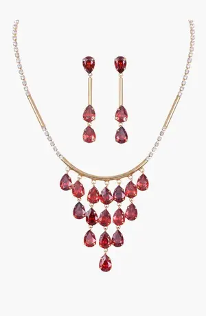 MODENAIRE Apple Crystal Necklace And Earring Set - Ruby Red