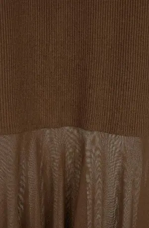 MODENAIRE Sheer Mesh Maxi Dress With Spaghetti Straps - Coffee