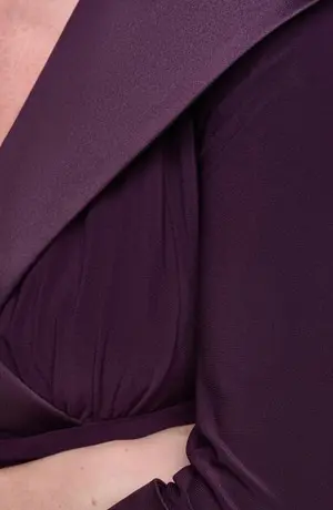 JESSICA HOWARD Portrait Collar Mixed Media Ballgown - Eggplant