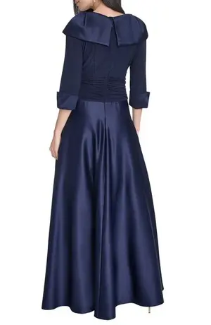 JESSICA HOWARD Portrait Collar Mixed Media Ballgown