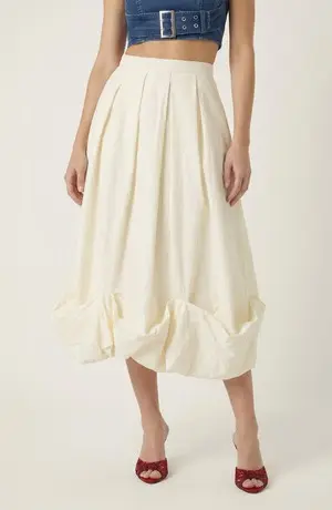 MODENAIRE Sculpted Bubble Hem Midi Skirt - Ivory