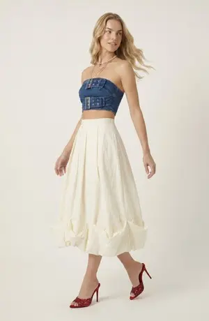 MODENAIRE Sculpted Bubble Hem Midi Skirt