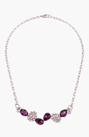 MODENAIRE Crystal Drop Pendant Necklace With Rhinestone Embellishments - Amethyst