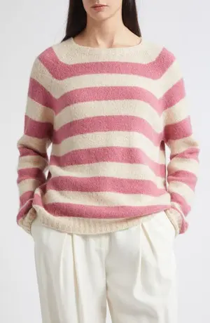 Max Mara Striped Alpaca Blend Crewneck Sweater - Raspberry
