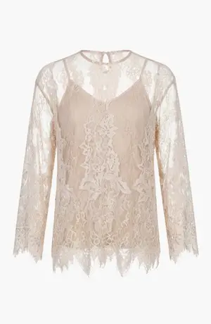 MODENAIRE Lace Floral Long Sleeve Top