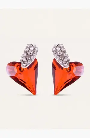 MODENAIRE Dangle Crystal Heart Earrings - Red