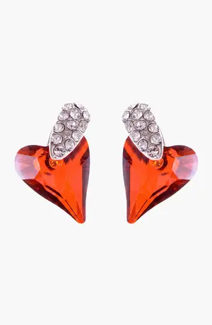 MODENAIRE Dangle Crystal Heart Earrings - Red