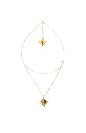 UNODE50 Double Chain Manta Ray Pendant Necklace - Gold