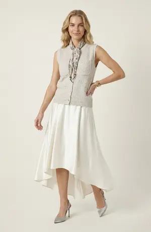 MODENAIRE Soft Knit Sleeveless Cardigan Vest With Scarf - Gray