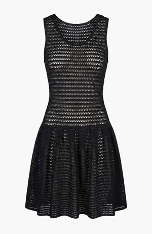 MODENAIRE Sleeveless Knit Dress With Eyelet Pattern And Flared Hem - Black