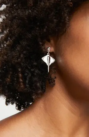UNODE50 Sterling Plated Manta Ray Drop Earrings