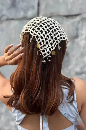 HAIR DRAMA CO. Bohemian Crochet Headscarf With Celestial Charms