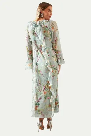 WALLIS Floral Ruffle Belted Midaxi Dress