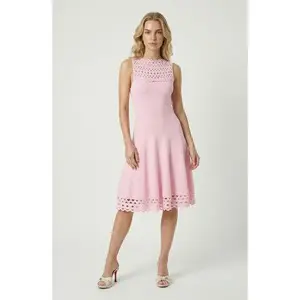 MODENAIRE Sleeveless High Neck Eyelet Midi Dress - Pink