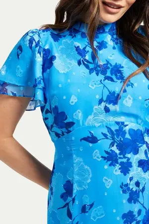 WALLIS Floral Burnout Ruffle Midi Dress