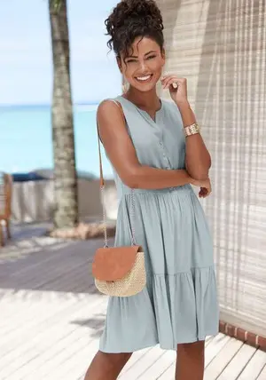 LASCANA Sleeveless Notch Neck Tiered Dress
