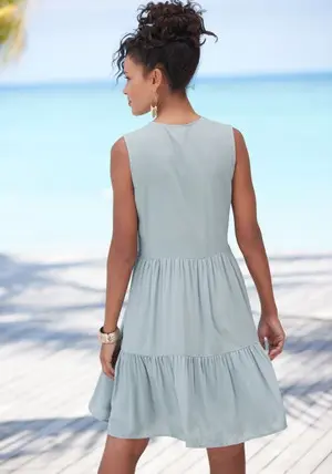 LASCANA Sleeveless Notch Neck Tiered Dress