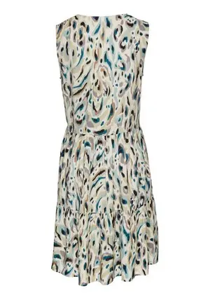LASCANA Sleeveless Button-up Tiered Dress - Sand Print