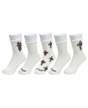 Ed Hardy Rose Cross Print Half Cushion Mid Crew Sock 5 Pack - Ivory