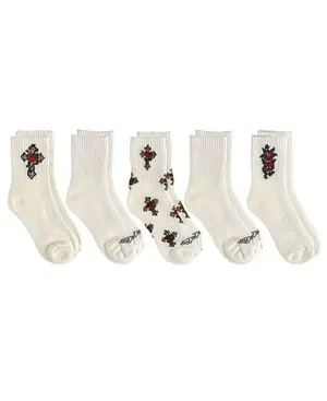 Ed Hardy Rose Cross Print Half Cushion Mid Crew Sock 5 Pack