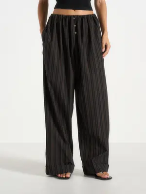 Manière De Voir Maniere De Voir Ivanna Striped Cotton Elasticated Wide Leg Pants