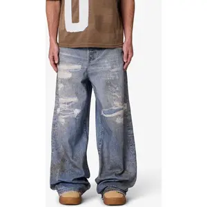 Mnml Oil Stain Printed Relaxed Wide Leg Jeans