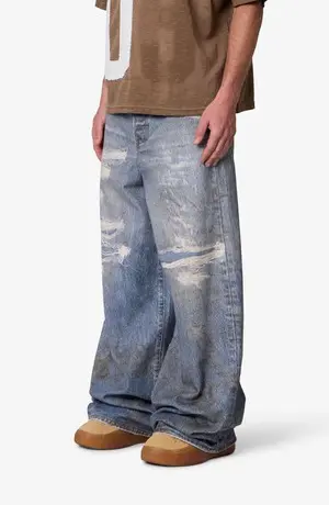 Mnml Oil Stain Printed Relaxed Wide Leg Jeans