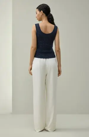 Lilysilk Silk-cotton Cable-knit Tank - Navy Blue