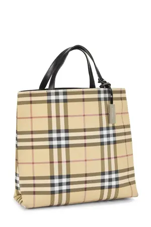 Burberry Beige Vinyl House Check Shopping Handbag - Black