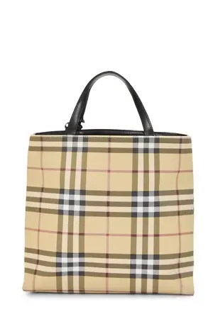 Burberry Beige Vinyl House Check Shopping Handbag - Black