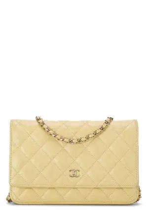 Chanel Iridescent Caviar Classic Quilted Wallet On Chain - Yellow